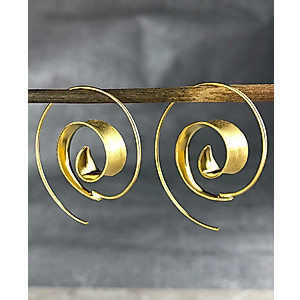 Earrings Spiral Hanging - Gold Plated - 925 Sterling Silver - Boho Spiral Stud Earrings - Gift Box