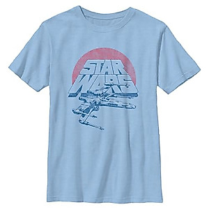 STAR WARS Boys Vintage Inspired X-Wing Fighter T-Shirt T Shirt, Light Blue, Small US