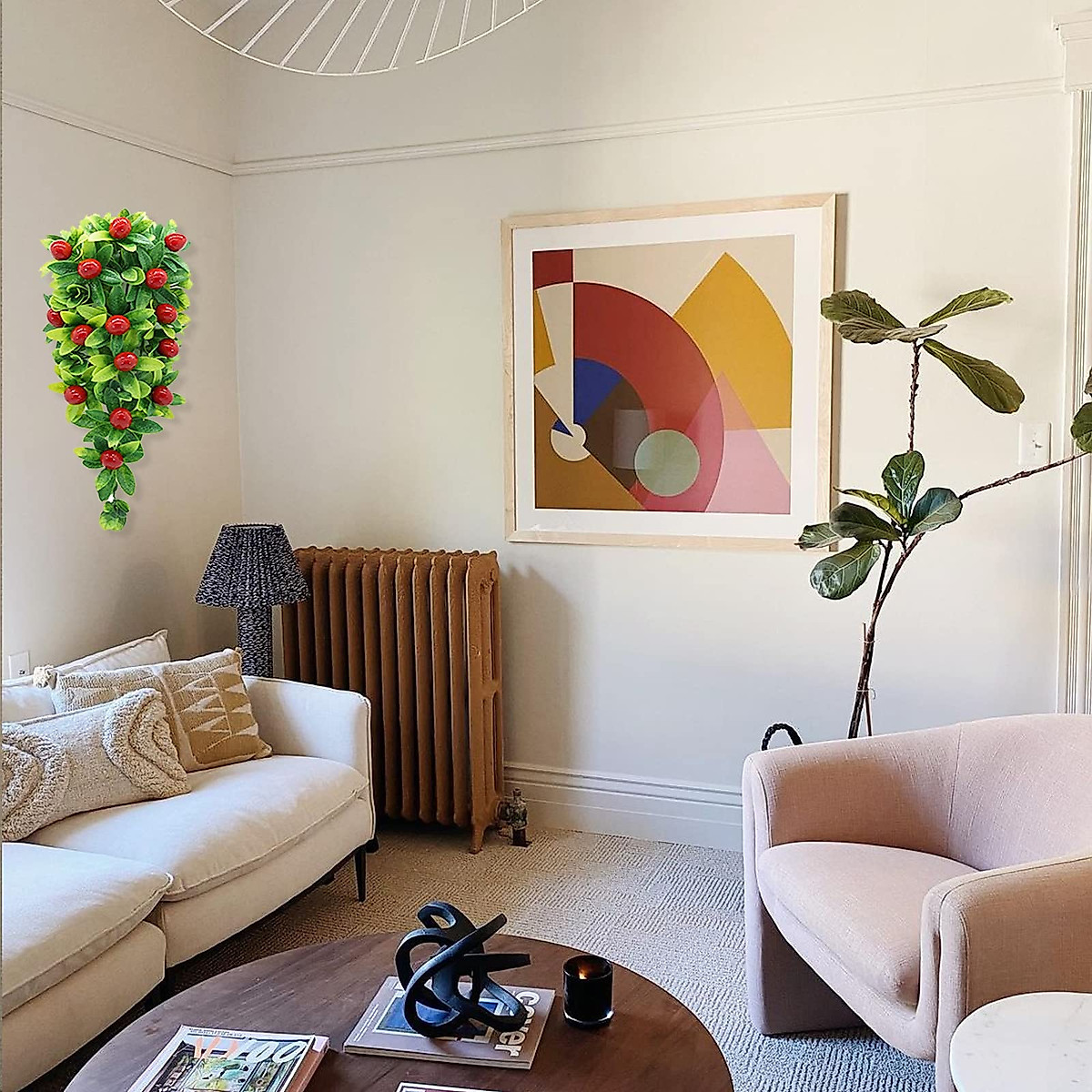 Okngr 1 Pcs Artificial Hanging Plant with Fruits, 15.74 Inch Plastic Fake Greenery Vine Hanging Garland Decorative Hanging Flowers for Home Kitchen Garden Office Wedding Wall Indoor Outdoor Decor