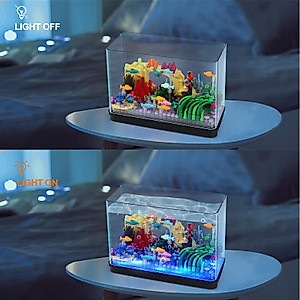 HIGH GODO Fish Tank Aquarium Building Sets, Creative Model Mini Block with Light kit, Collectible Ocean Exploration DIY Toys for Adults Boys Girls Ages 8+(559PCS)