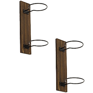 MyGift 4-Ball Rustic Burnt Wood and Round Black Metal Wall Mounted 2-Tier Multi Sports Ball Holder Display Rack for Basketballs, Soccer Balls, Volleyballs, Medicine Balls, Set of 2