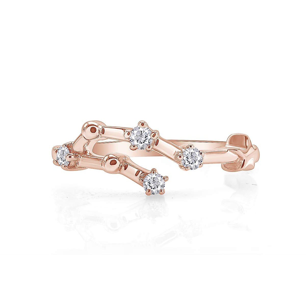 AFFY 1/10 Carat Natural Round Diamond Celestial Star Horoscope Astrology Gemini Zodiac Sign Ring In 14k Rose Gold Over Sterling Silver (0.1 Cttw, H-I Color, I1-I2 Clarity) Ring Size - 7.5
