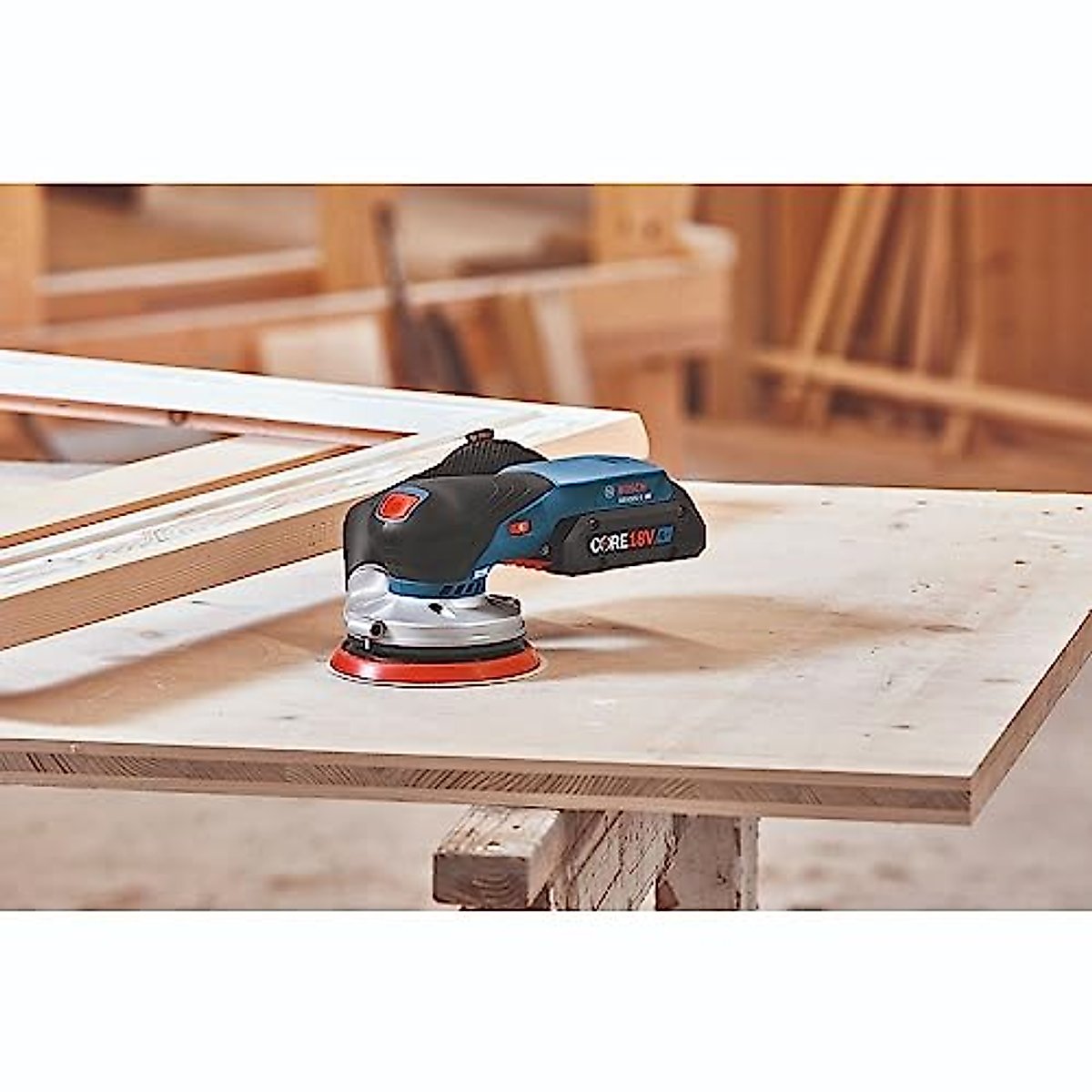 BOSCH GEX18V-5B15 18V Brushless 5 In. Random Orbit Sander Kit with (1) CORE18V 4 Ah Advanced Power Battery