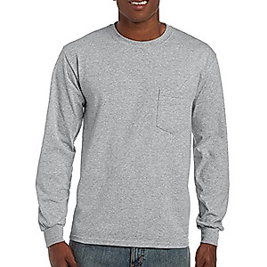 Gildan mens Ultra Cotton 6 oz. Long-Sleeve Pocket T-Shirt(G241)-SPORT GREY-2XL