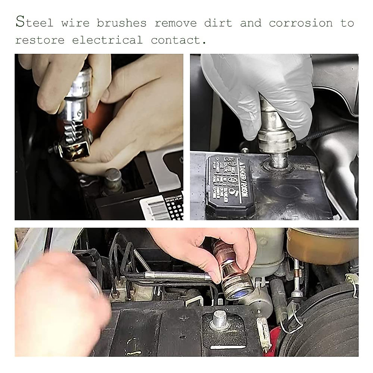 HAOBO 2PCS Battery Terminal Cleaners, 10 pcs Battery Terminal Anti-Corrosion Fiber Washers, Battery Terminal Brush Universal Automotive Accessories Fits for Car, Marine, Boat, RV Battery