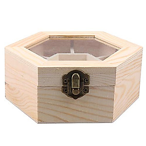 EXCEART Unfinished Wooden Jewelry Box Hexagon DIY Trinket Storage Box Blank Keepsake Organizer 7 Compartments Clear Top Craft Gift Box with Locking Clasp for Art Craft Home Decor