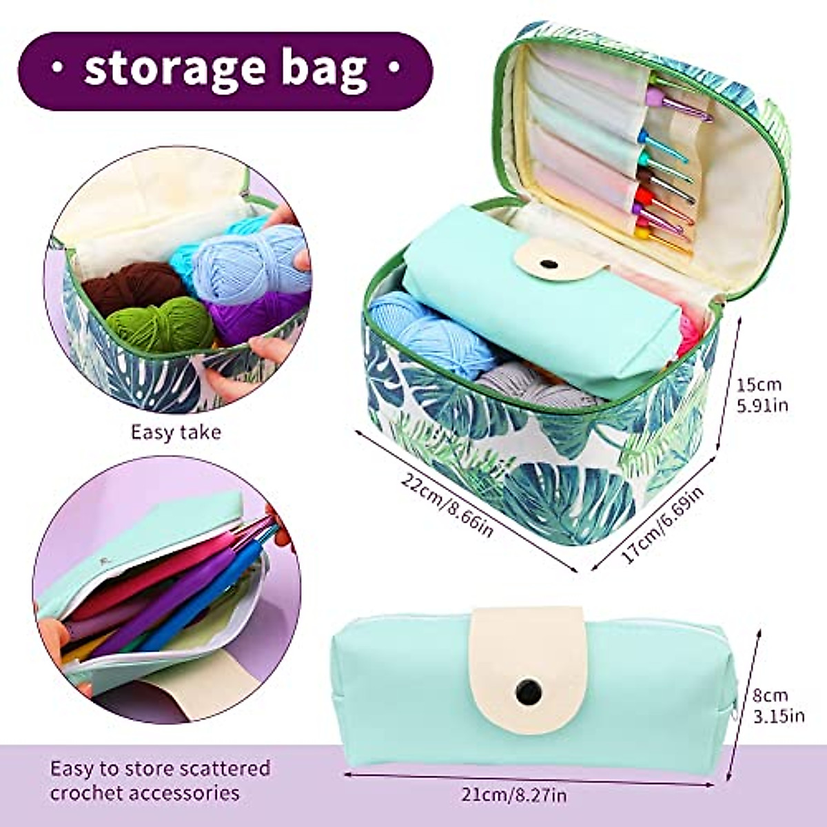 87 Pcs Crochet Kit for Beginners, Crochet Starter Kit, Crochet Needles Set with 12 Yarn Balls Plastic Sewing Needles Stitch Marker Storage Bag Knitting Accessories for Adults Kids Beginner Craft