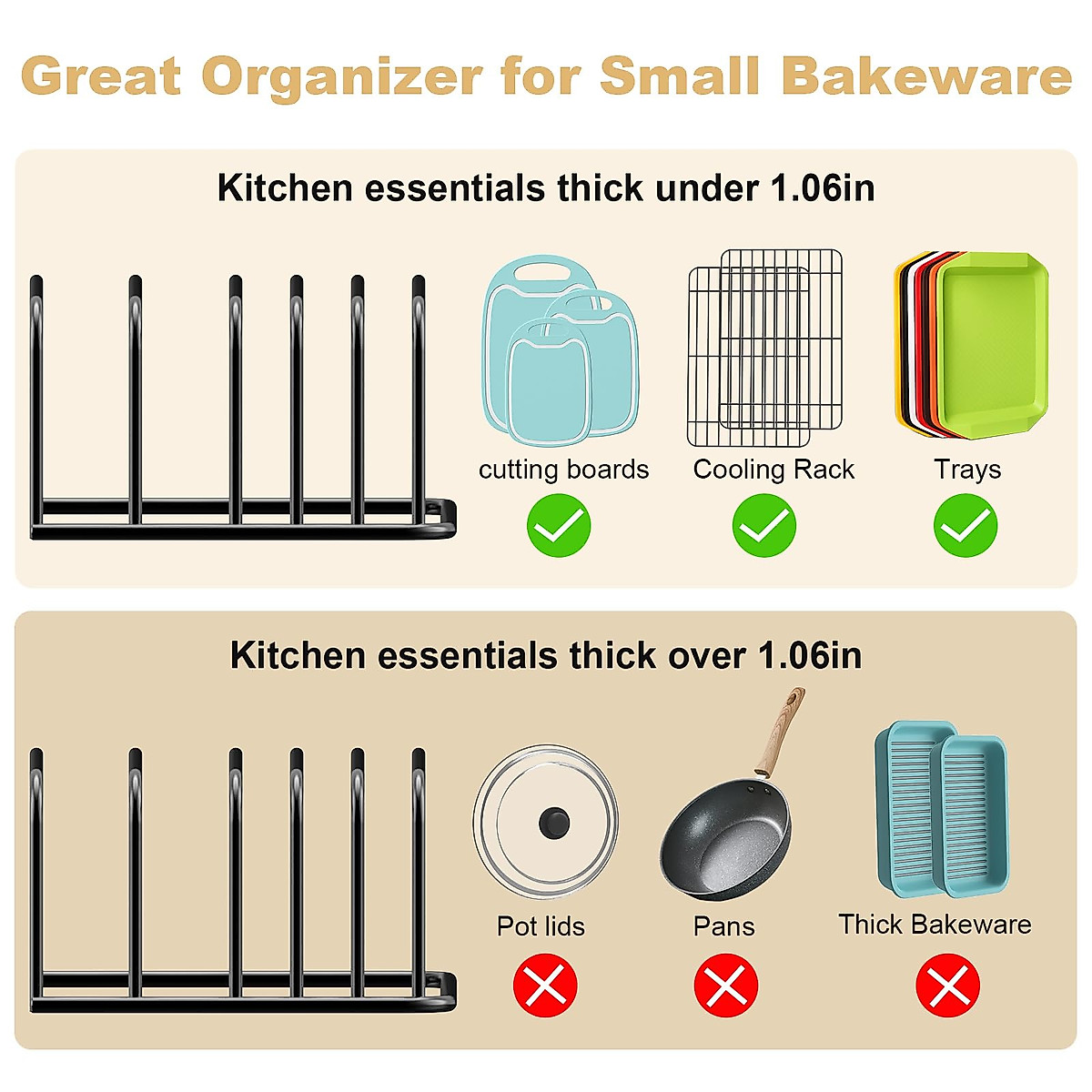Fikoksol Cutting Board Organizer, [1-Pack] Cutting Board Holder Rack Baking Cookie Pan Sheets Cooling Small Racks Storage Stand for Kitchen Cabinet Countertop Bakeware Storage Organizer Metal Black