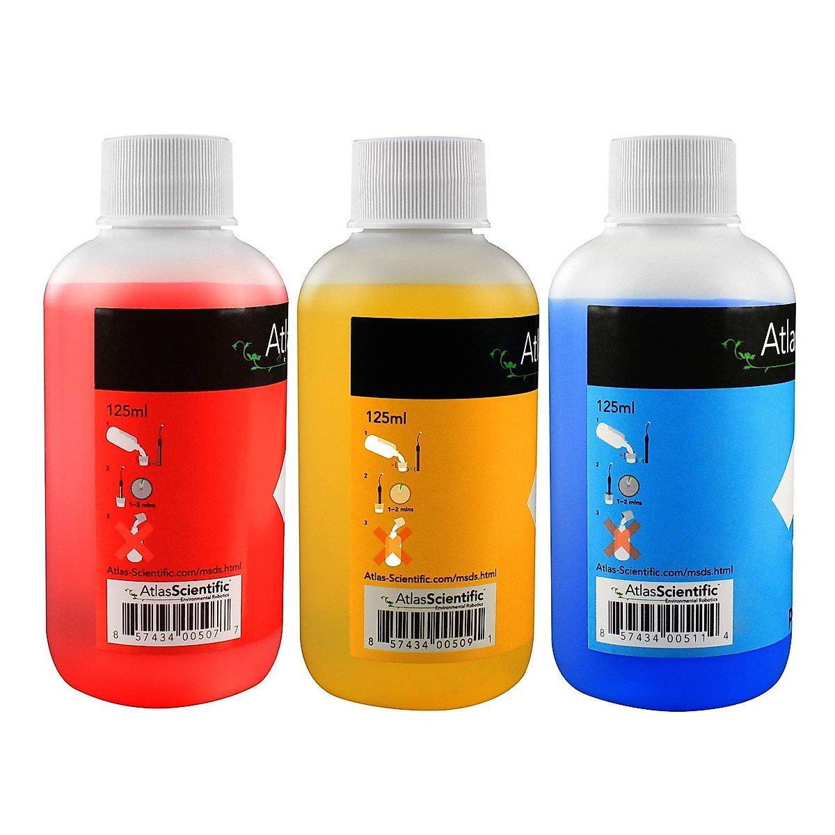 Atlas Scientific pH 4.00, 7.00, & 10.00 Calibration Solution 125ml - 4oz (Pack of 3)