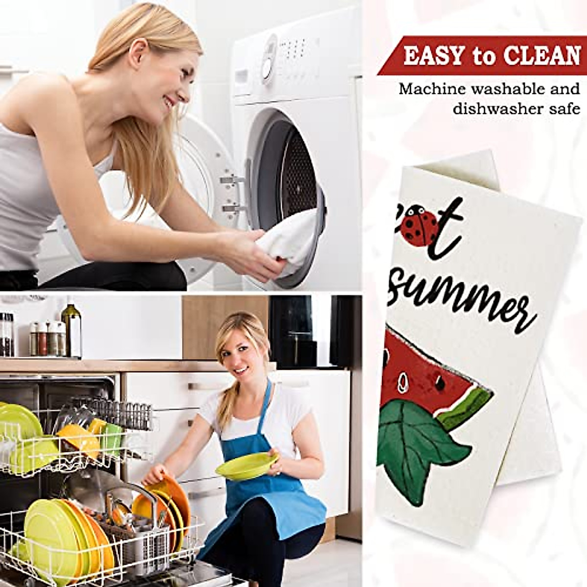 AnyDesign Watermelon Swedish Kitchen Dishcloth Summer Cotton Kitchen Towel Fruit Truck Dish Towels Reusable Absorbent Cleaning Dish Cloths for Housewarming Cleaning Wipes, 4Pcs, 7 x 8 Inch