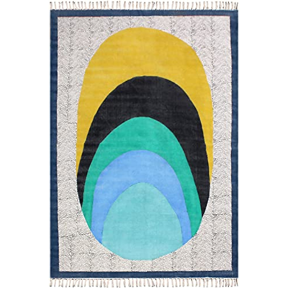 Casavani Indian Handmade Cotton Dhurrie Bordered Blue & Yellow Area Rug Boho Kilim Flat Weave Rug Indoor Hall Room Decor Carpet Throw Rugs for Bedroom Living Room Bathroom Balcony 6x12 Feet Runner