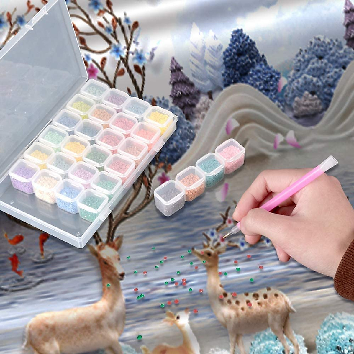 Sympabasic Souffahouse 6 Pack 28 Grids Diamond Painting Boxes 5D Diamond Embroidery Storage Boxes with 256 Pieces Craft Label Marker Stickers (6 Pack)