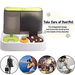 IVVTRYI Automatic Pet Feeding Set, Small Dog and Cat Bowls for Food and Water, 1L Feeder and 2.8L Water Dispenser, Ideal for All Breed, 2-Pack（Green）