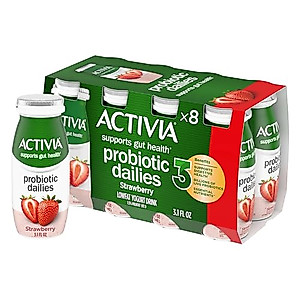 Activia Probiotic Dailies Strawberry Lowfat Yogurt Drinks, Delicious Daily Probiotic Yogurt Smoothie Drinks to Help Support Gut Health, 8 Ct, 3.1 FL OZ
