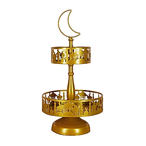 Ramadan Decor Ramadan Trays Moon Ramadan Tray Eid Mubarak Plates Food Storage Containers Eid Double-Layer Pastry Tray Cake Stand Tray Iron Rustic Serving Tray Party Home Festival Decoration Type 3