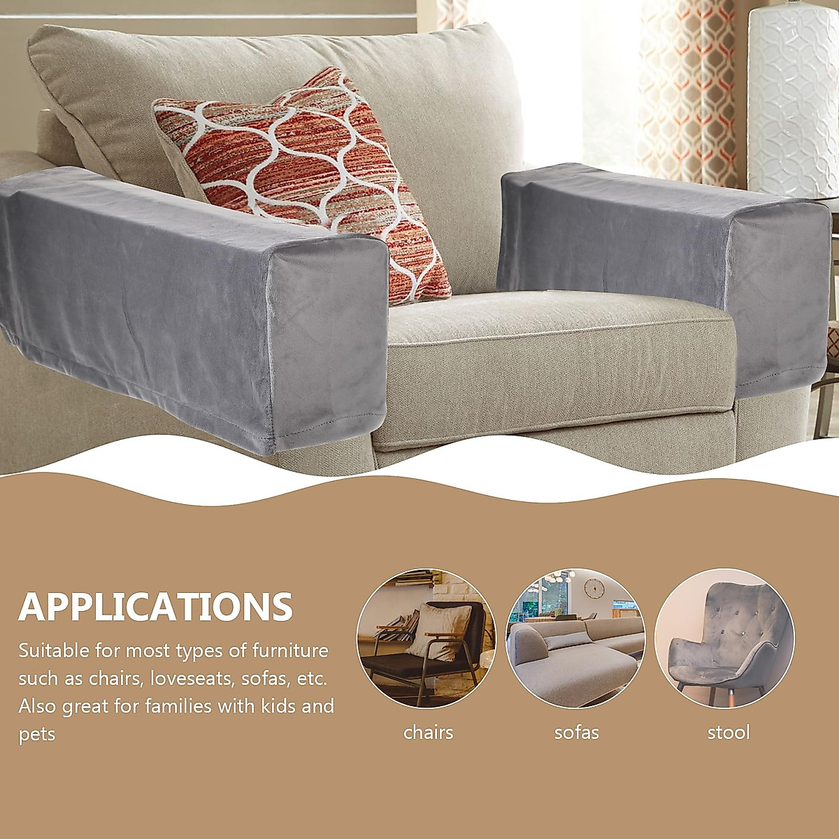 BESPORTBLE Set of 2 Sofa Armrest Covers, Stretch Armchair Covers for The Arms Anti-Slip Chair Arm Covers Protectors Removable for Sofa Chair Recliner Couch Loveseat (Grey)