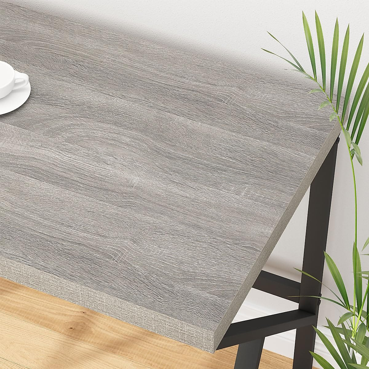 HSH Gray Computer Desk, Industrial Wood and Metal Home Office Desk, Farmhouse Rustic PC Laptop Desk for Executive Work Writing Study Gaming, Modern Simple Bedroom Computer Table, Light Grey Oak, 55 In