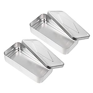 Scicalife 2pcs Aluminum Rectangular Storage Box Small Needle Container Empty Hinged Tins Box Sewing Needle Case Small Tin with Lid