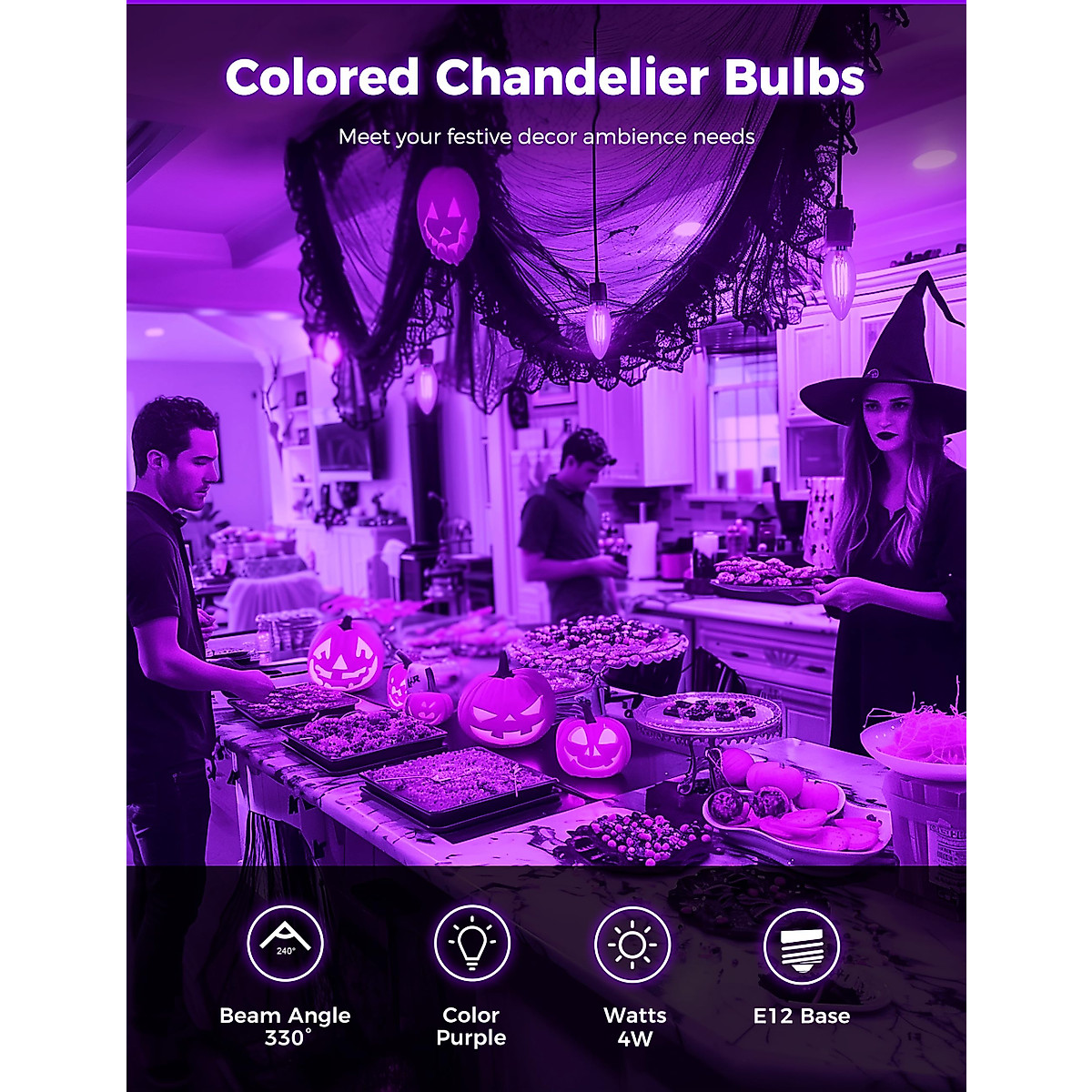 DORESshop LED Candle Purple Light Bulb - 4W (40Watt Equivalent) - E12 Base Purple LED Purple Bulb, Party Decoration, Porch, Home Lighting, Holiday Lighting, Chandelier Light Bulbs, Candelabra Bulbs