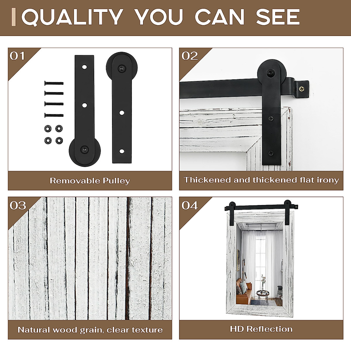 COGOOD Farmhouse Barn Door Mirror - 35" x 24" Rustic Wood Framed Wall Mirror for Bathroom, Living Room, Entryway Wall Decorative (White)