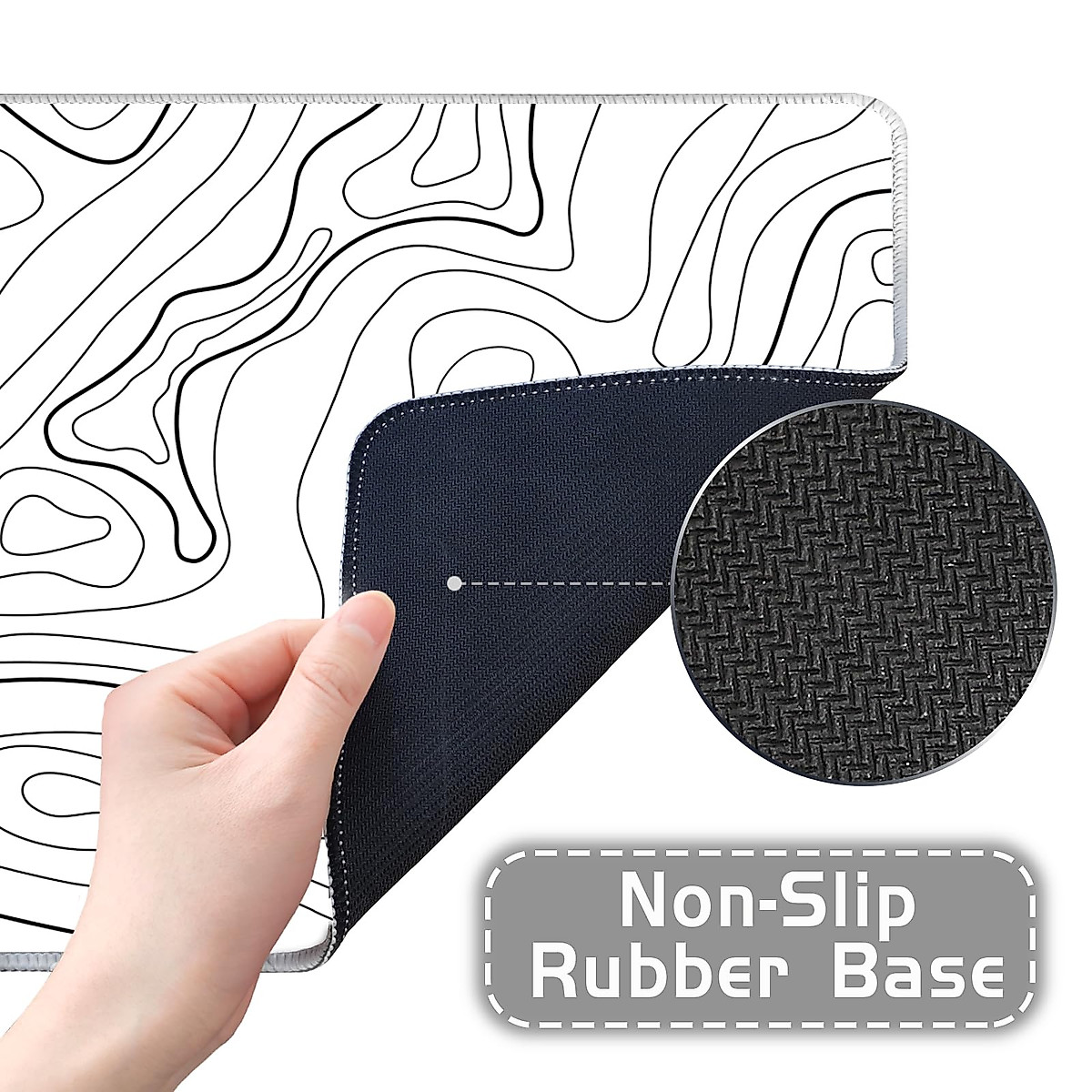 Topographic Gaming Mouse Pad, Extended XL Mousepad with Anti Slip Base, Large Desk Mat Keyboard and Mouse Minimalist Contour for Office 31.5 x 11.8 in