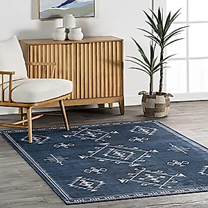 nuLOOM Evalyn Machine Washable Southwestern Motif Area Rug, 5' x 8', Navy