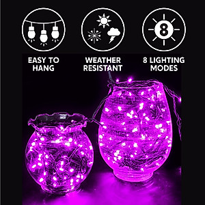 Joiedomi 200 LED Purple Halloween String Lights with 8 Modes 65.2FT Green Wire for Indoor Outdoor Holiday Décor Halloween Event Decoration, Tree, Eaves, Haunted House Theme Party