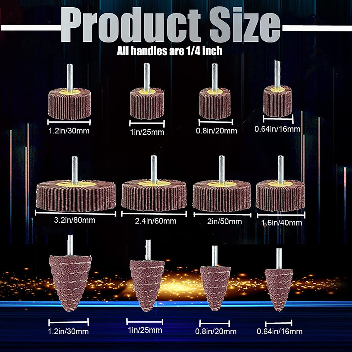 12 Pcs Abrasive Flap Wheel Sander Set, 1/4”Shank Flap Sander for Drill, Flap Wheel Sander Drill Attachment, 80 Grit Flap Wheels