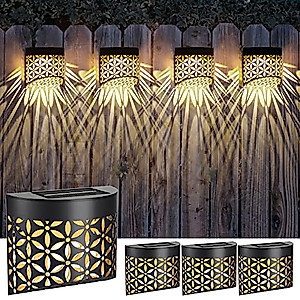 Timeflies Solar Deck Lights, 4 Pack Iron Solar Fence Lights Outdoor Waterproof Garden Decorative Lighting for Wall, Patio, Step, Stair, Yard