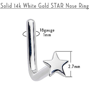 Body Candy 14k White Gold Star L-Shaped Nose Ring 18 Gauge