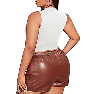 Floerns Women's Plus Size Sleeveless Ribbed Knit Solid Crop Tank Top White 4XL