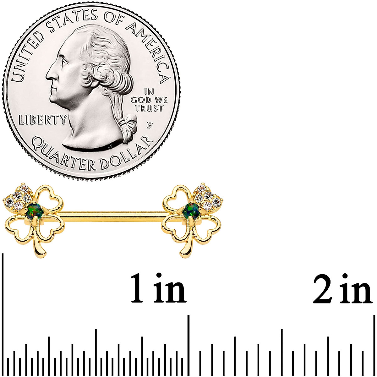 Body Candy 14G Womens Nipplerings Piercing PVD Steel 2Pc Green Synth Opal Shamrock Nipple Ring Set 9/16"