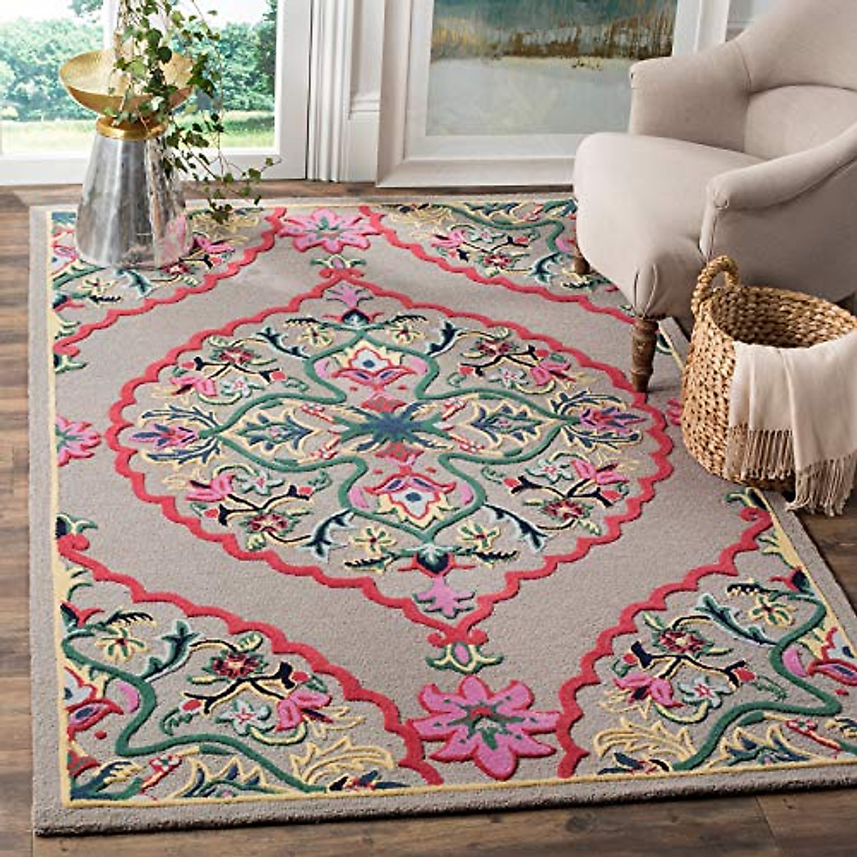 SAFAVIEH Bellagio Collection 2'3" x 5' Navy Blue/Multi BLG605C Handmade Medallion Premium Wool Accent Rug