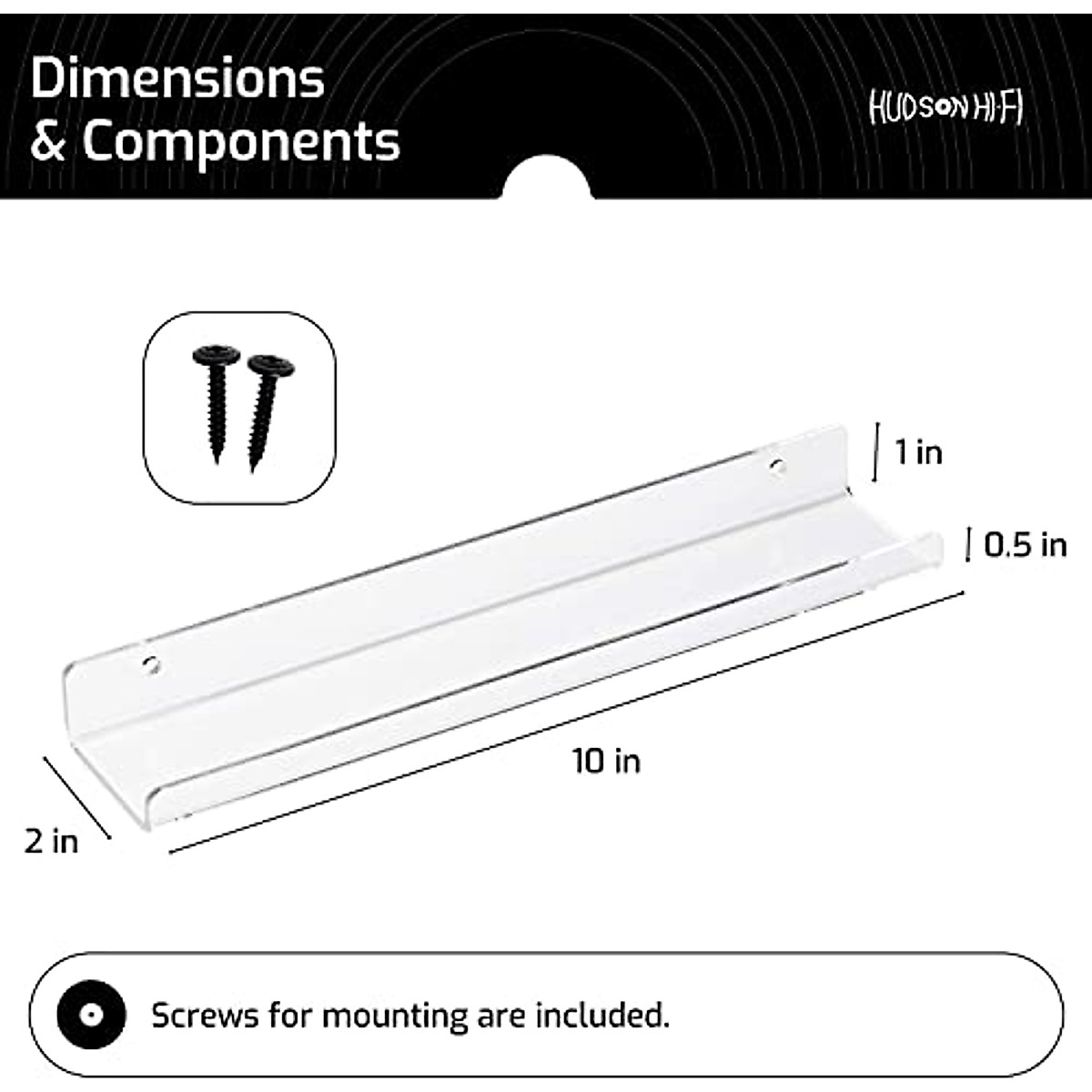 Hudson Hi-Fi LP Vinyl Record Wall Display Shelf - Display Your Favorite LP Records in Style (4 Pack, Cleay Acrylic)