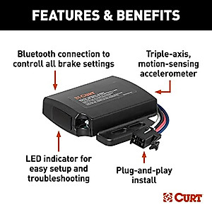 CURT 51190 Echo Under-Dash Electric Trailer Brake Controller with Bluetooth-Enabled Smartphone Connection, Proportional, Plastic