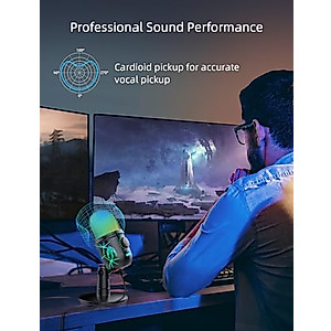 MRSDY USB Microphone, Plug and Play Gaming Mic for PC, Mac, PS4/5, Podcast Microphone with RGB, Mute, Monitor, Noise Reduction, Volume Gain, Great for Recording, Streaming