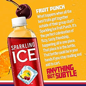 Sparkling Ice, Fruit Punch Sparkling Water, Zero Sugar Flavored Water, with Vitamins and Antioxidants, Low Calorie Beverage, 17 fl oz Bottles (Pack of 12)
