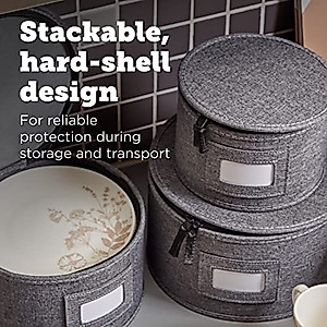 China Storage Set, Hard Shell and Stackable, for Dinnerware Storage and Transport, Protects Dishes Cups and Wine Glasses, Felt Plate Dividers Included (4 Piece Hard Shell Set for Plates)