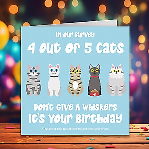 Cult Kitty - 4 Out Of 5 Cats - Joke Happy Birthday Cards For Him - Funny Birthday Card For Her - Funny Birthday Cards For Men - Funny Birthday Cards For Women - Birthday Card Cat - Cat Birthday Card