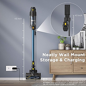 TURBRO Jeeves J22 Cordless Vacuum Cleaner 22kPa Powerful Vac w/Brushless Motor, Stick and Handheld 2-in-1, Wall-Mount, 3X Suction Modes, up to 50 min Runtime, Black