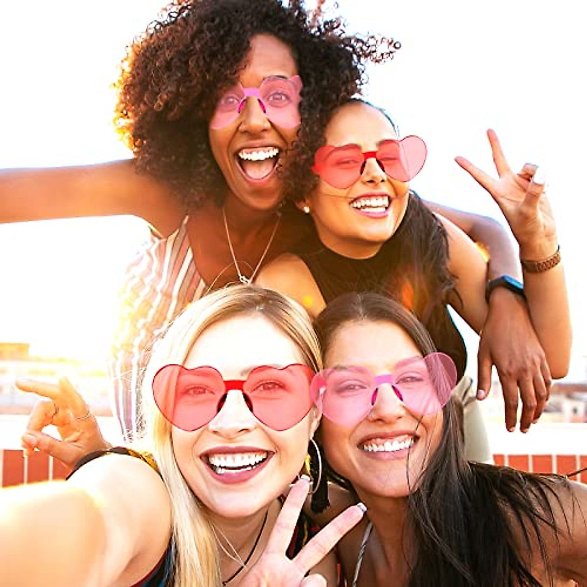 FUNUPUP 12 Pairs Heart Shaped Sunglasses Bulk Rimless Heart Shaped Glasses for Women Bachelorette Party