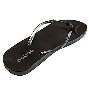 Kuda Moda Bobe Women's Summer Metallic Strap Casual Thongs Flat Flip Flops Sandals Slipper (7-8 B(M) US | Medium, Black)