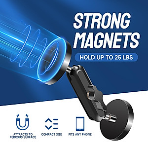Jolliq Gym Magnetic Phone Holder Attach to Metal Surface, All Metal Dual Magnet Phone Mount for Gym, Compatible with All iPhone & Android, 360 Degree Angle Adjustable, Perfect for Recording Video.