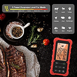 Digital Meat Thermometer - Cooking Food Oven BBQ Smoker Grill Thermometer for Grilling Smoking - Wireless Meat Thermometer with 4 Temperature Probes