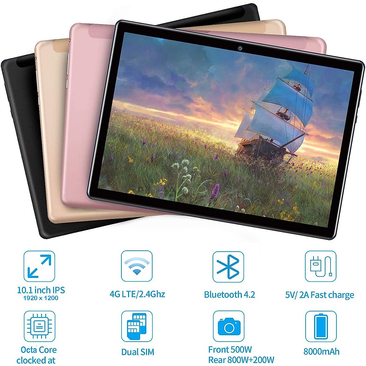 AOYODKG TAB-A22 10 Inch Tablet with Keyboard, Android 10, Octa-core Processor, 64GB Storage, 4GB RAM, 256GB Expandable, WiFi, GPS, 1920x1200 HD Display, Gold