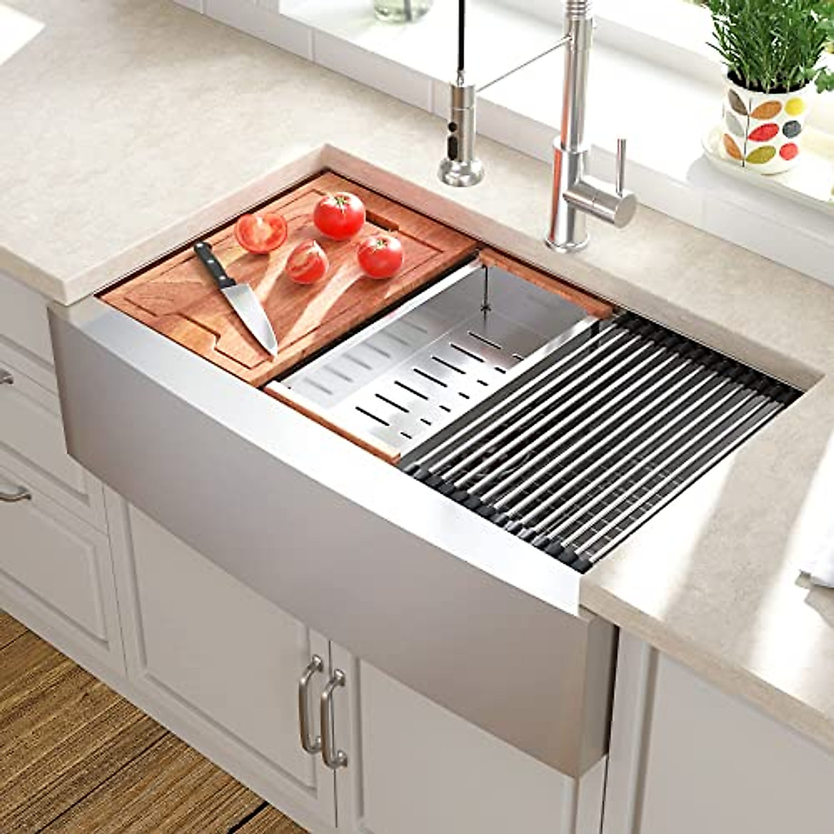 36 Farmhouse Sink Stainless Steel - Lordear 36 inch Kitchen Sink Apron Front Ledge Workstation 16 Gauge Stainless Steel Single Bowl Luxury Farm Sink Basin