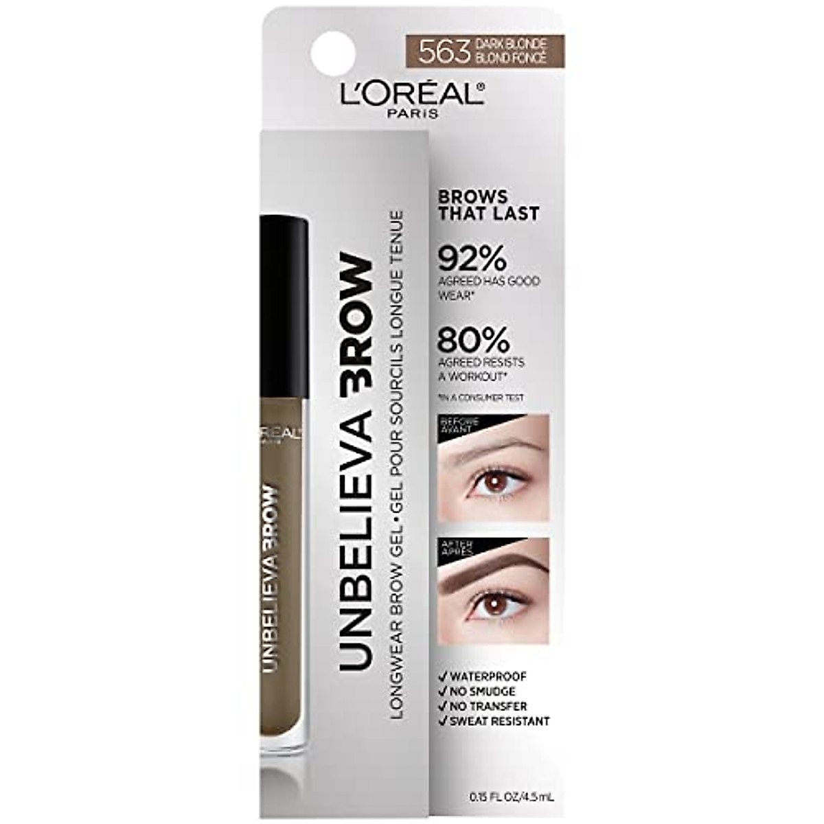 L'Oreal Paris Unbelieva-Brow Longwear Waterproof Tinted Brow Gel, Dark Blonde