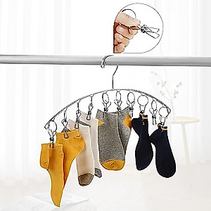 Toplife Clothes Hanger with 10 Clips, Stainless Steel, Windproof, for Drying Socks, Bras, Underwears, Baby Clothes, Hats, Scarfs, Towels, Pants and Gloves, Set of 2