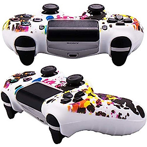 Silicone Cover Skin Case Shell for PS4 Sony Playstation 4 Slim/Pro Dualshock 4 Controller Cover with Pro Thumb Grips x 8 (Graffiti-White)