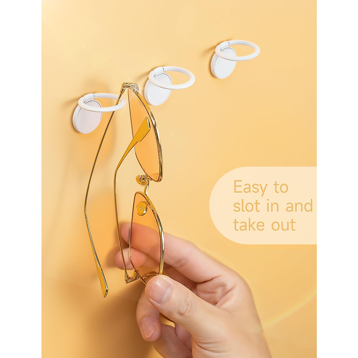 Oaque Sunglasses Organizer Wall Mounted Sunglasses Holder 6 Pack Hanging Eyeglass Holder (White with Adhesive)